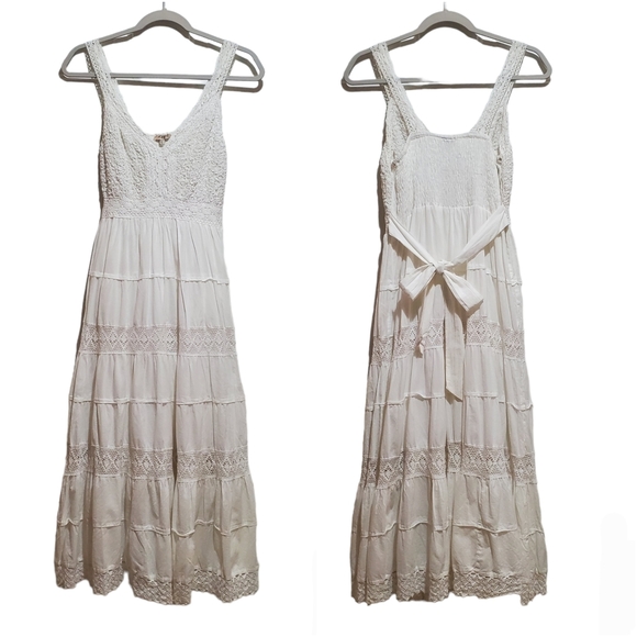 Magic | Dresses | Magic Tiered Ruffle Crocheted 0 Cotton Midi Dress ...